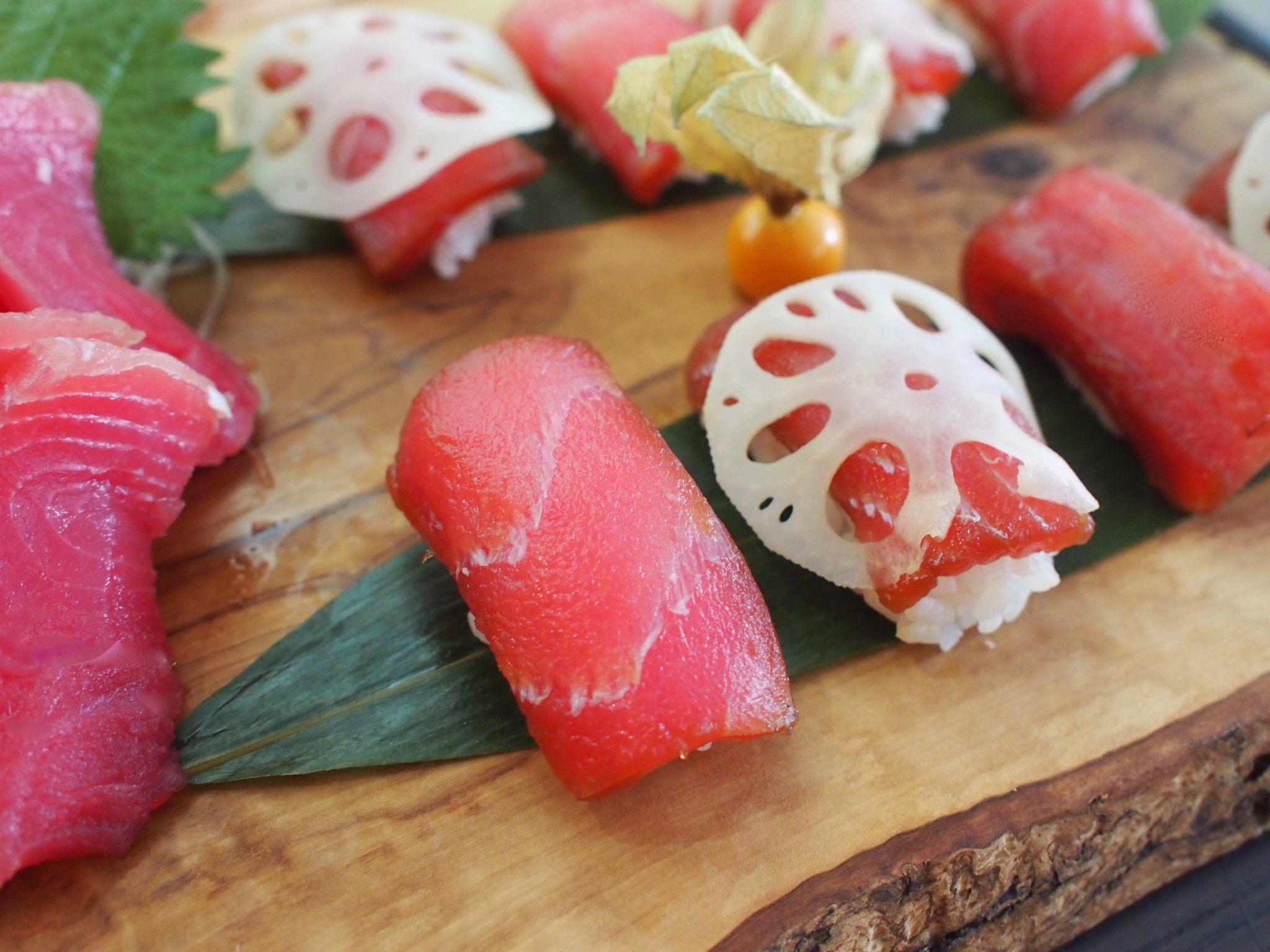 Tamari Marinated (Zuke) Tuna Nigiri Sushi, Sashimi, Local Sweet Corn ...