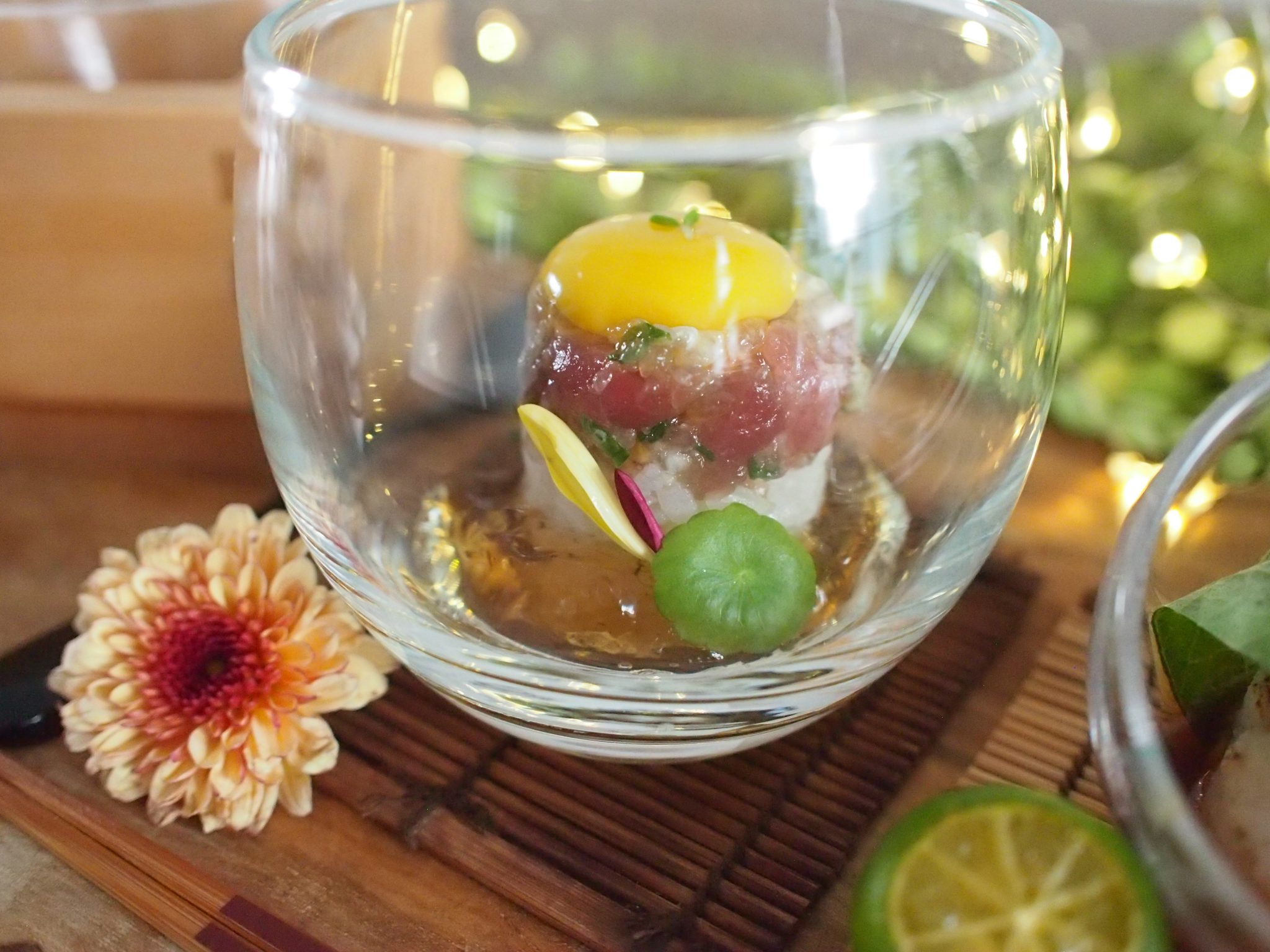 Negitoro Sushi with Quail Egg, Kombu Dashi Jelly, Lightly Charred ...