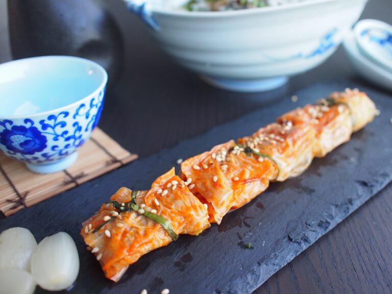 Yuba (soya bean skin) Wrapped Kimchi Pork, Tofu Salad – Naoko's Kitchen